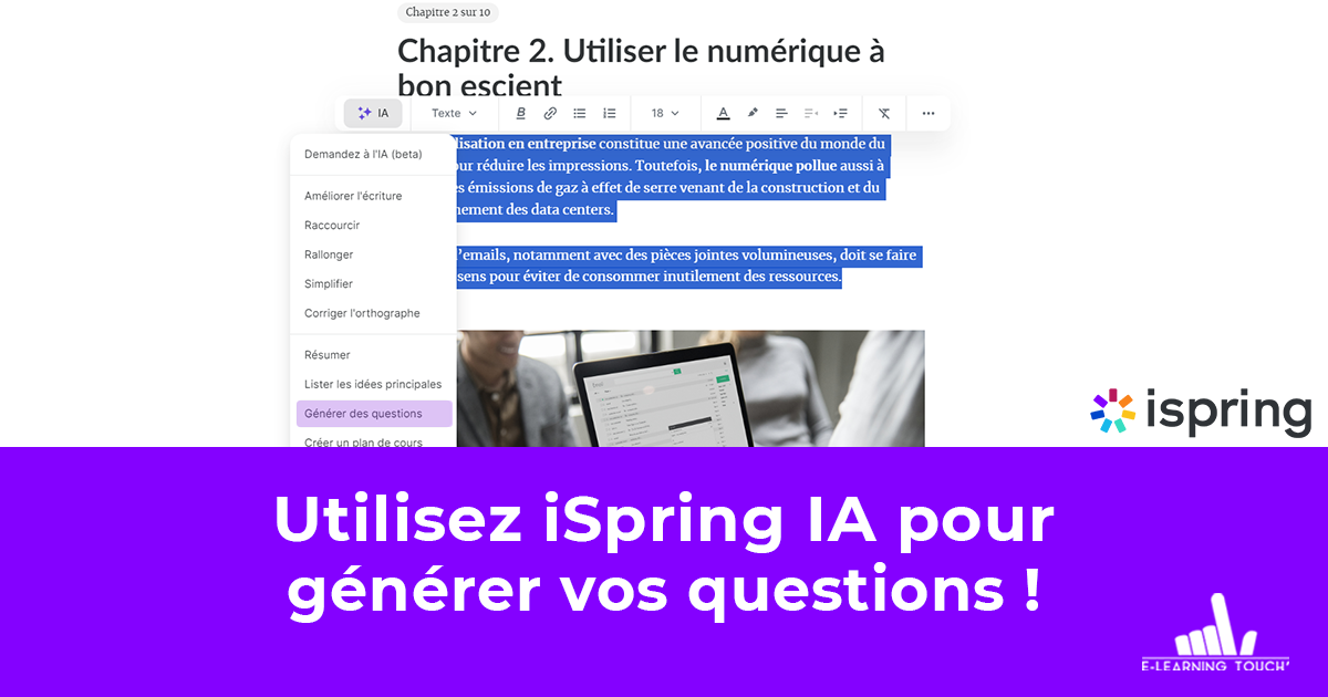 Utilisez iSpring IA pour générer vos questions ! - E-learning Touch'