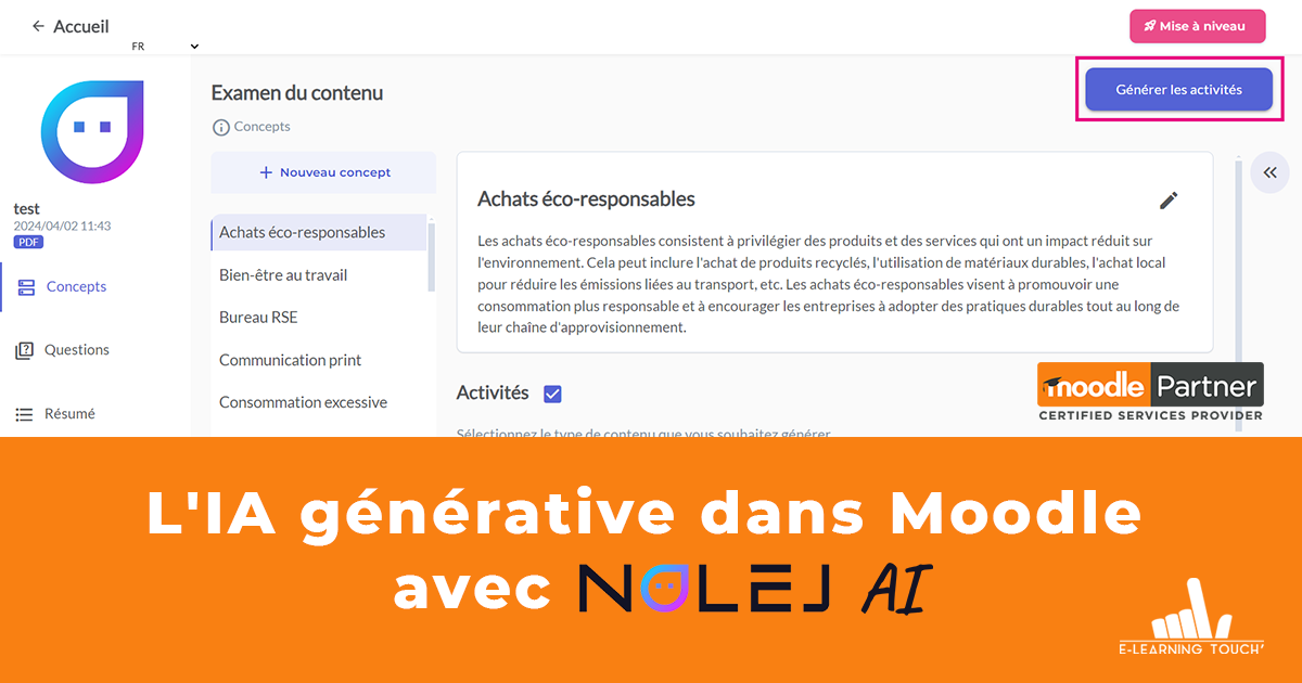 L'IA générative dans Moodle avec Nolej AI - E-learning Touch'